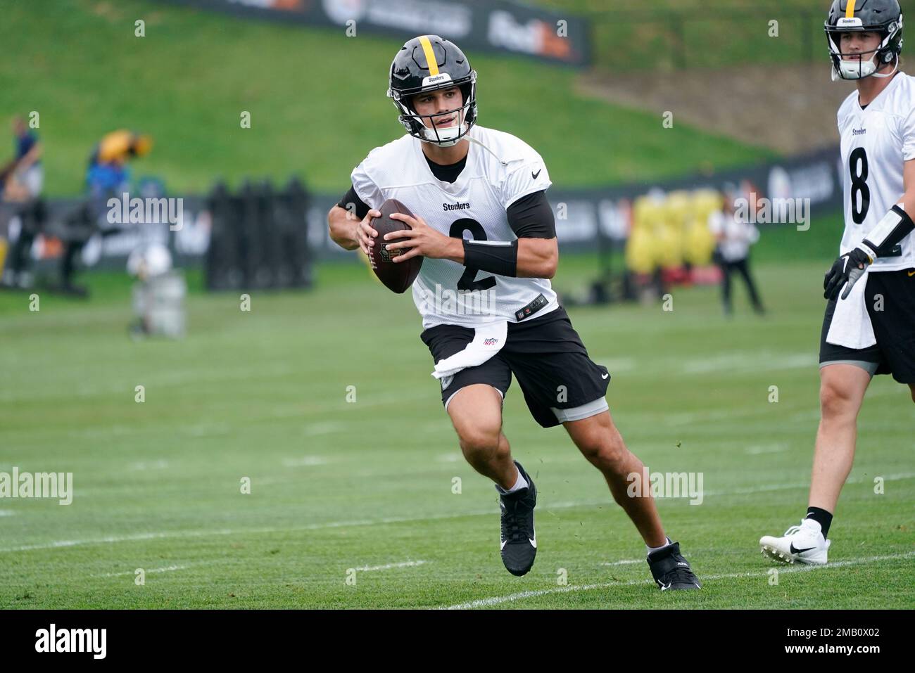 Pittsburgh Steelers quarterback Mason Rudolph takes part in a ...
