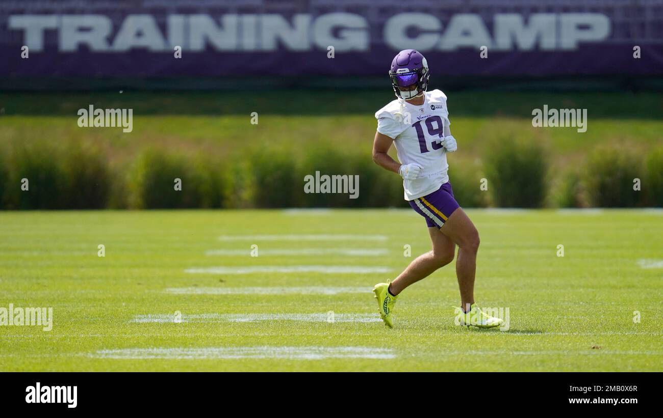 Minnesota Vikings wide receiver Adam Thielen (19) takes part in drills ...