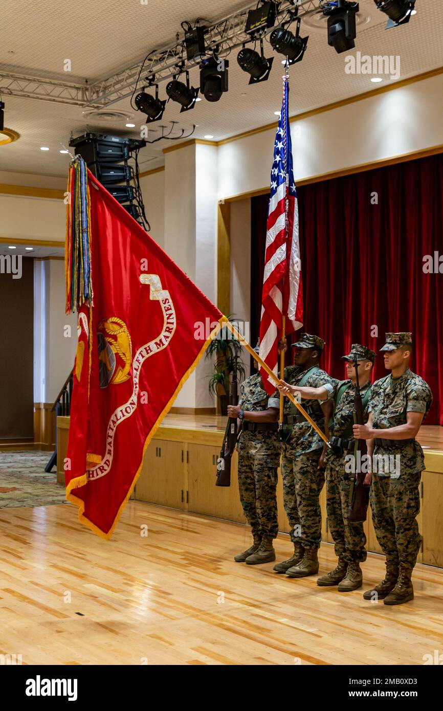 U.S. Marines with 3d Battalion, 12th Marines participate in a change of ...