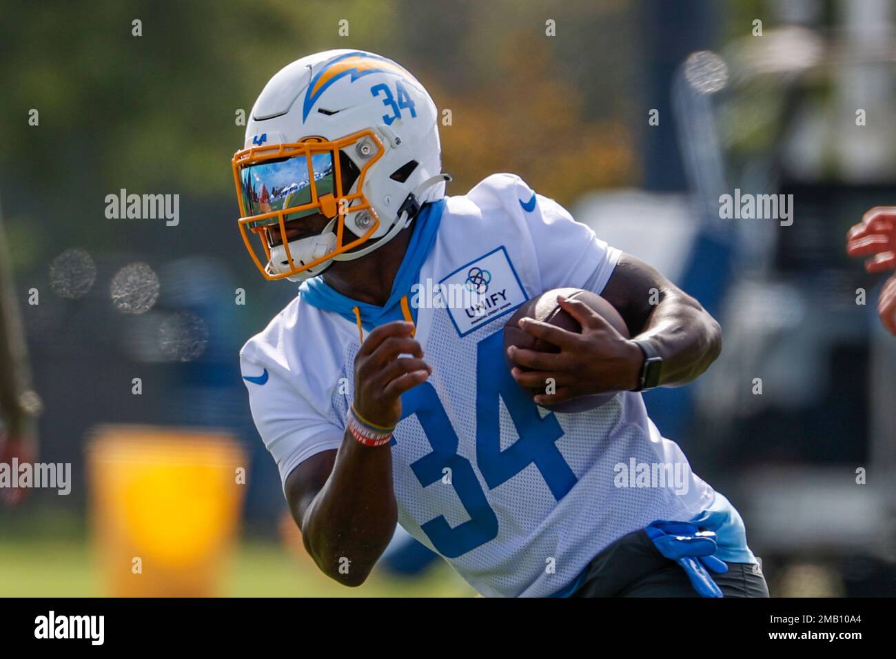 Los Angeles Chargers running back Larry Rountree III (34) takes part in ...
