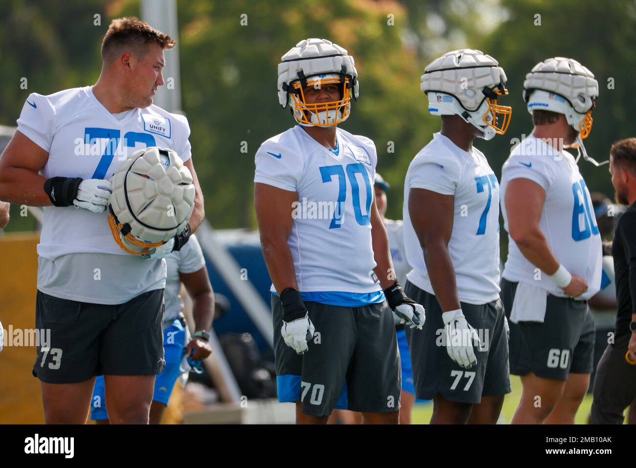 Los Angeles Chargers offensive tackles Foster Sarell (73), Rashawn ...