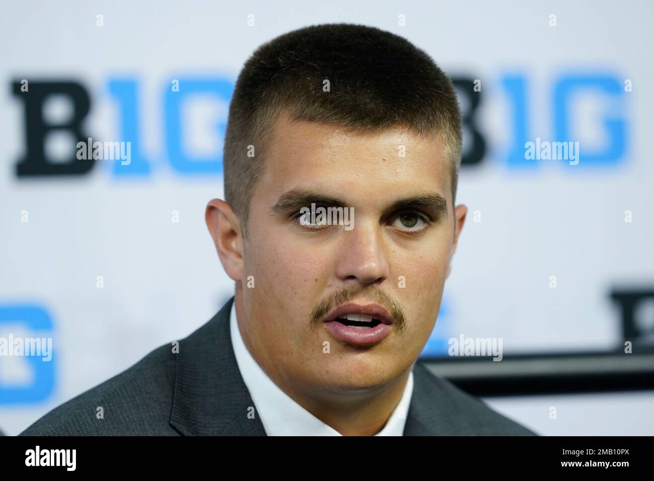 Purdue quarterback Aidan O'Connell talks to reporters during an NCAA ...