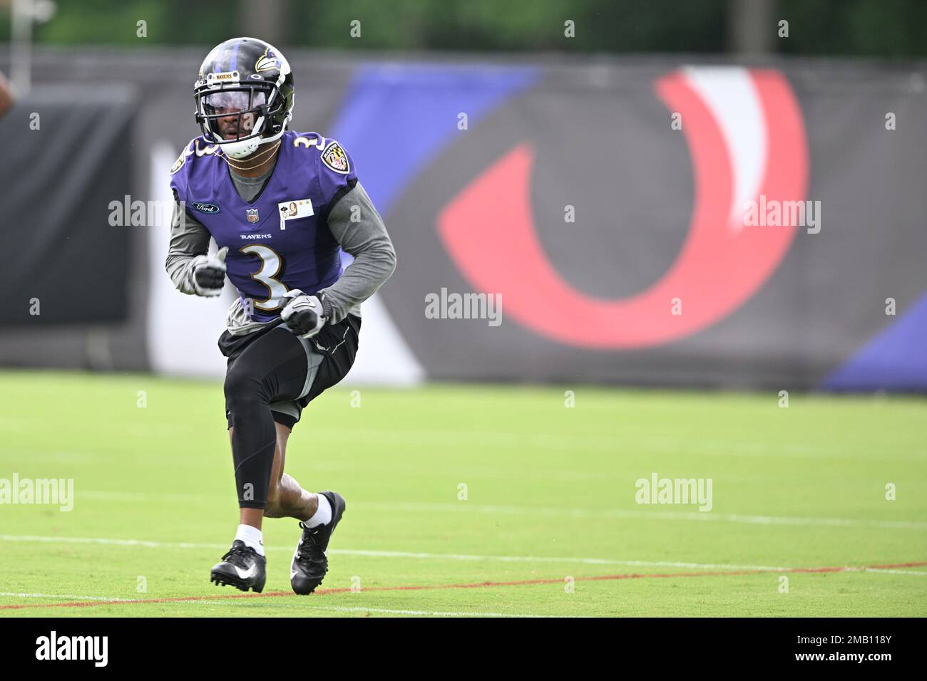 Baltimore Ravens wide receiver James Proche II takes part in drills at ...