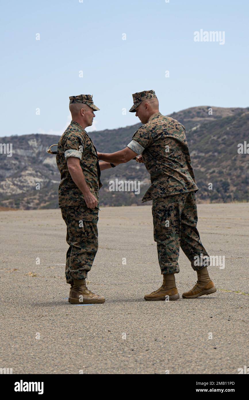 U.S. Marine Corps Sgt. Maj. Nicholas C. Elliott (right), the outgoing ...
