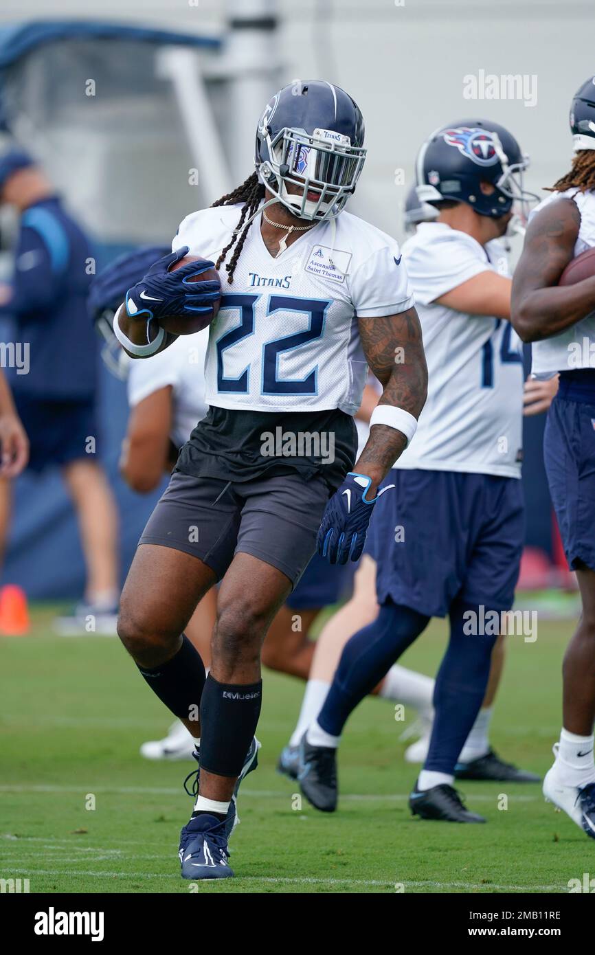 Tennessee Titans running back Derrick Henry (22) takes part in drills ...