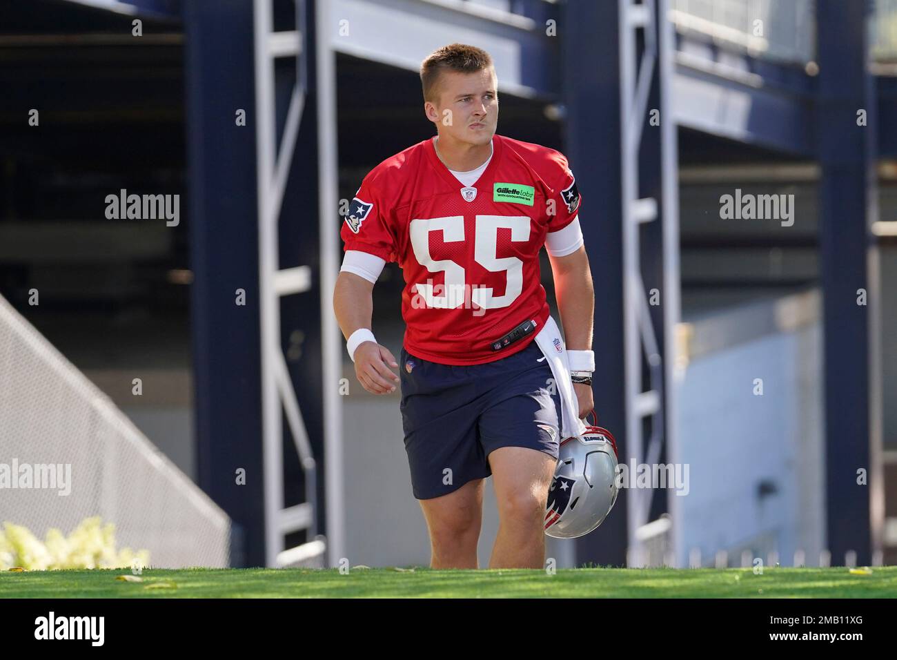 New England Patriots quarterback Bailey Zappe steps on the field for ...