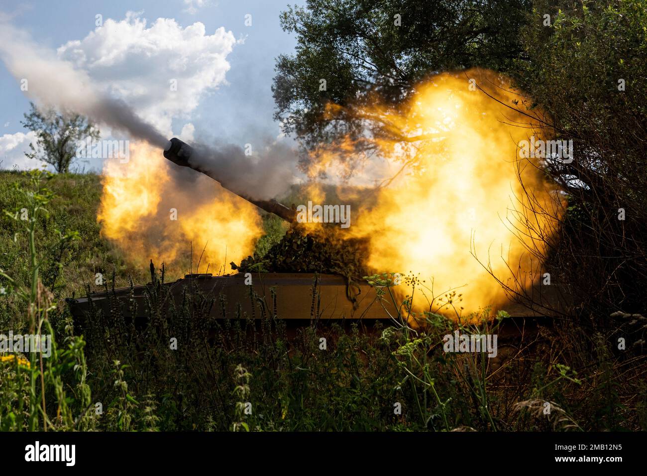 A Ukrainian self-propelled artillery shoots towards Russian forces at a frontline in Kharkiv ...