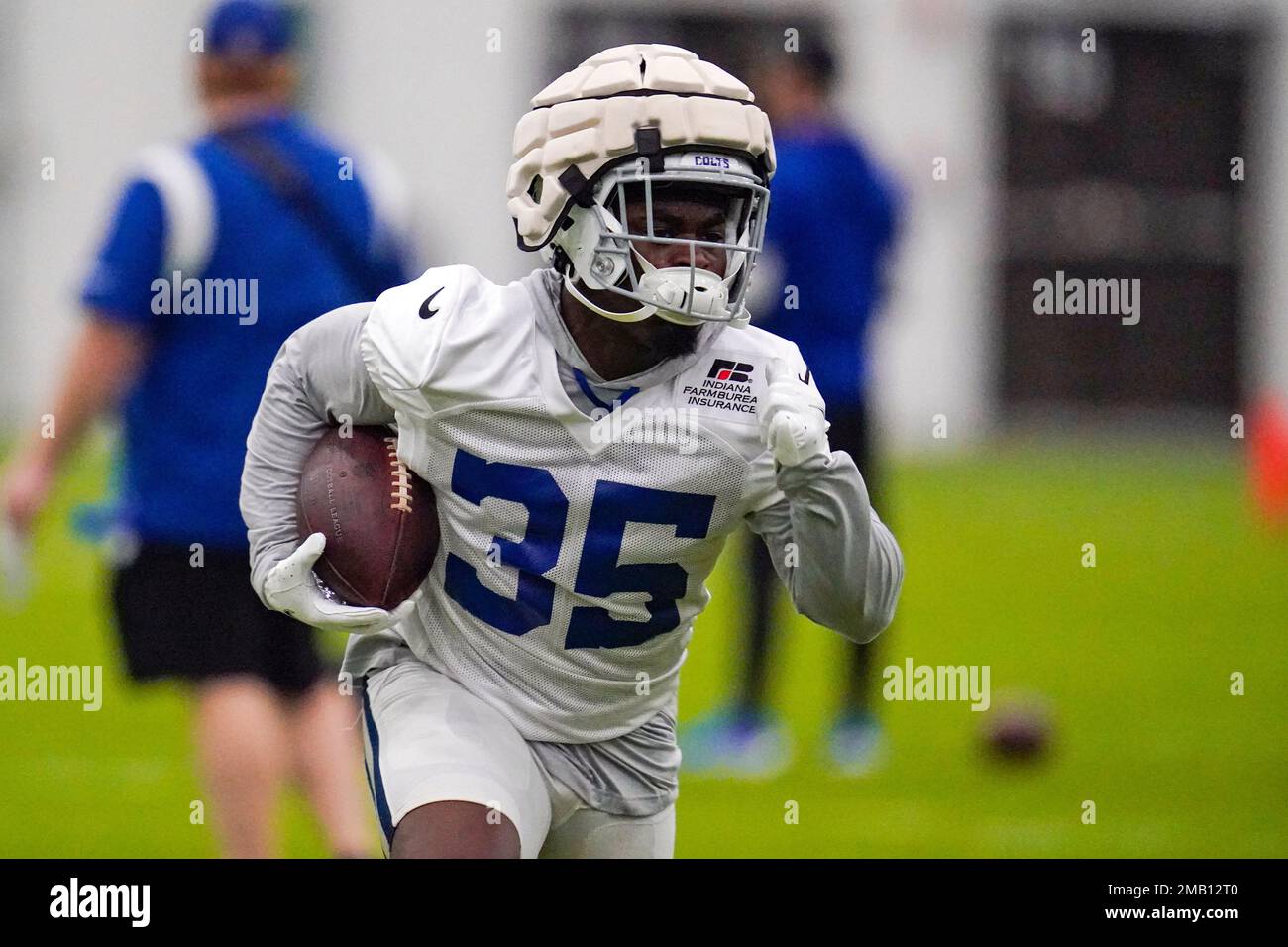 Indianapolis Colts running back Deon Jackson runs a drill during ...