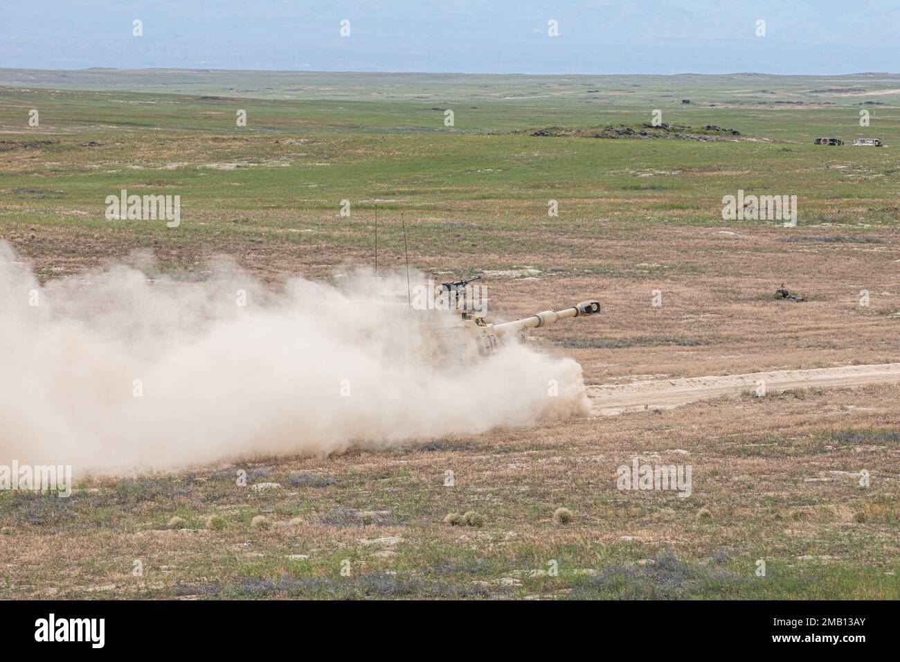 An M109 Paladin from Bravo Battery, 1st Battalion, 145th Field Artillery, Utah National Guard ...