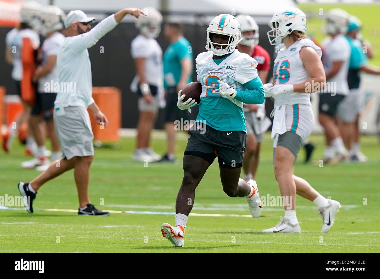 Miami Dolphins running back Chase Edwards takes part in drills at the ...