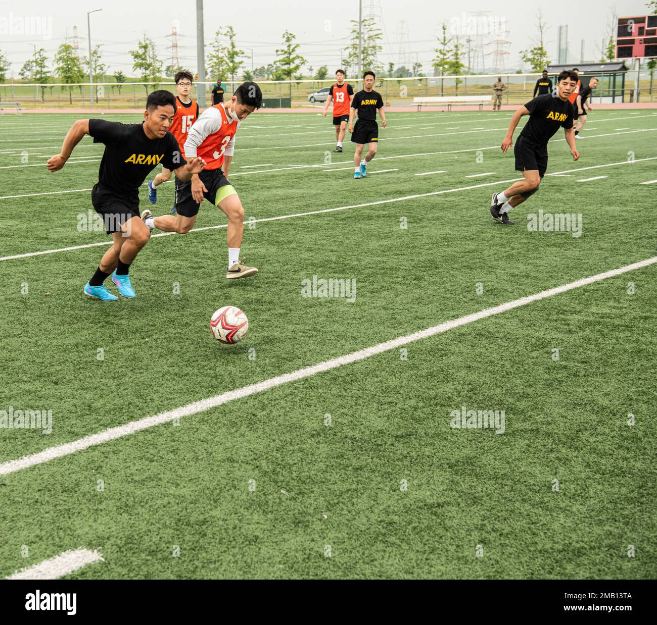 Combined teams of KATUSA and U.S. Soldiers participate in a soccer ...