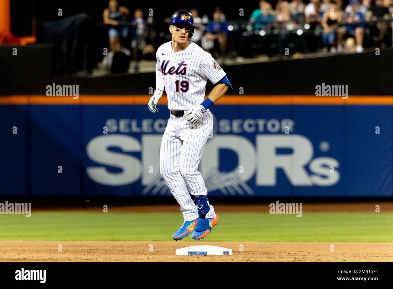 New York Mets' Mark Canha arrives at second base during the seventh ...