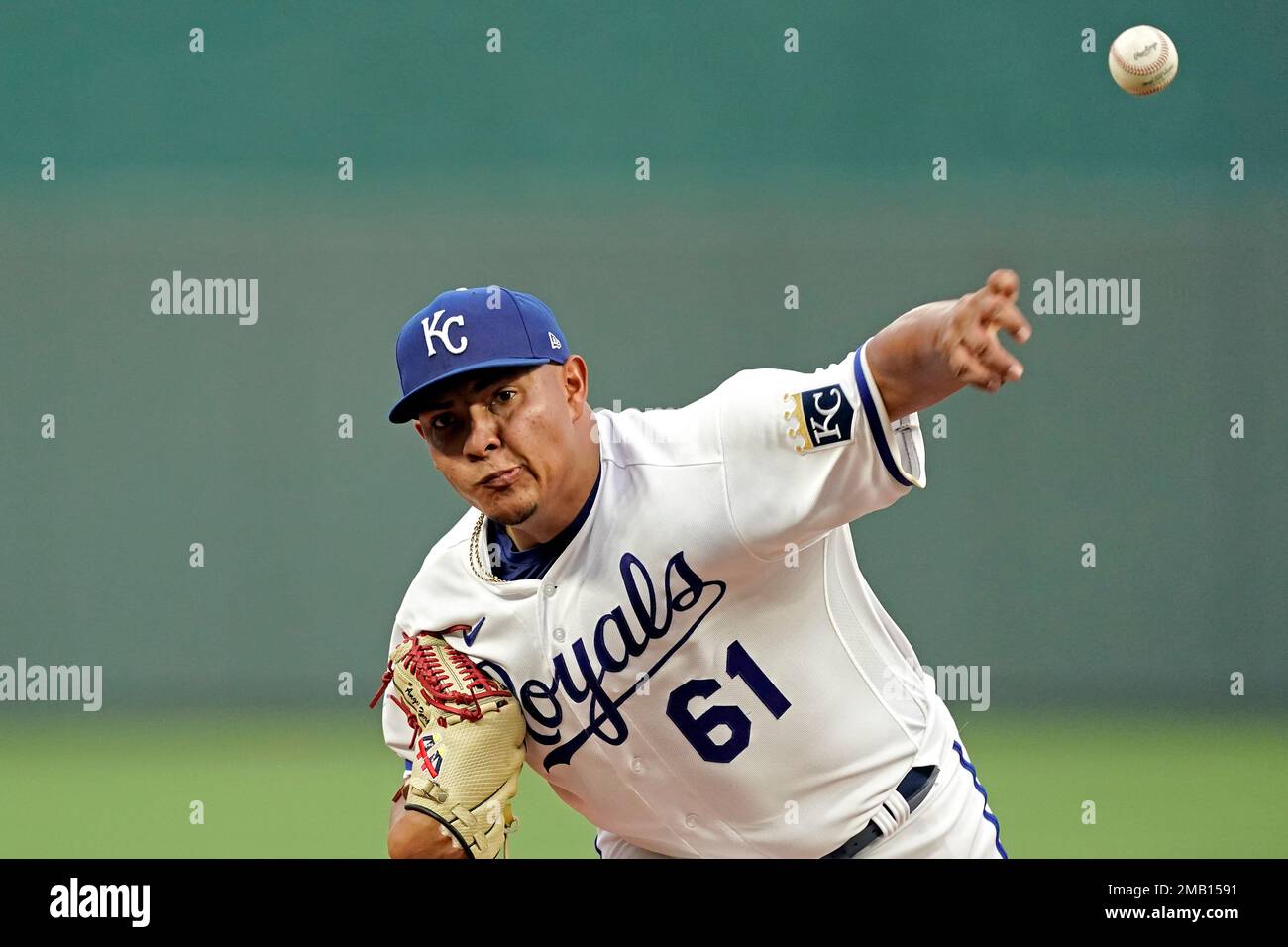 Kansas City Royals starting pitcher Angel Zerpa throws during the first ...