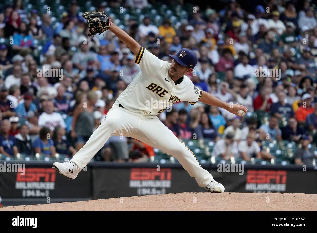 Milwaukee Brewers starter Ethan Small throws during the first inning of ...
