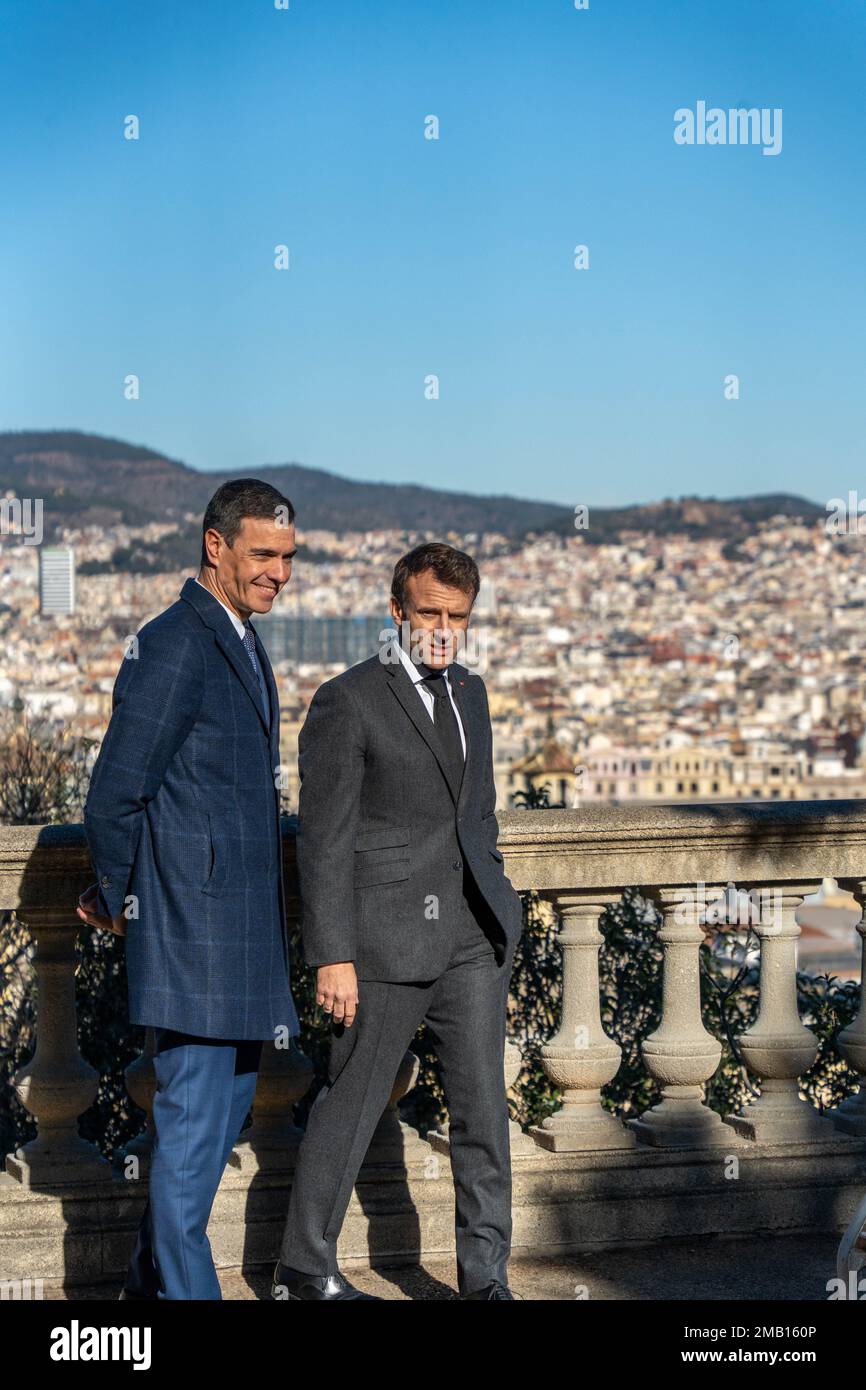 January 19, 2023, barcelona, Catalonia, Spain: Emmanuel Macron and ...