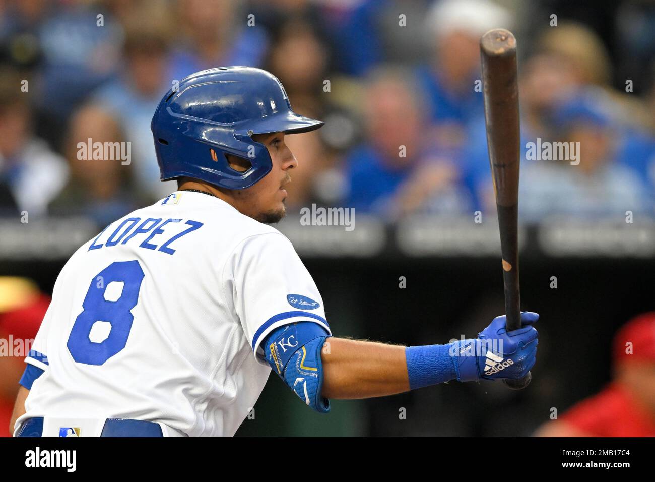 Kansas City Royals' Nicky Lopez at bat against the Los Angeles Angels ...