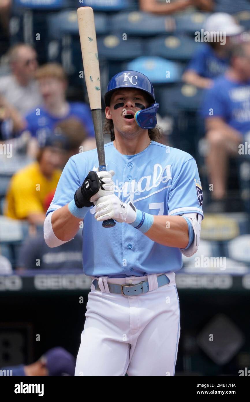 Kansas City Royals' Bobby Witt Jr. bats against the Tampa Bay Rays ...