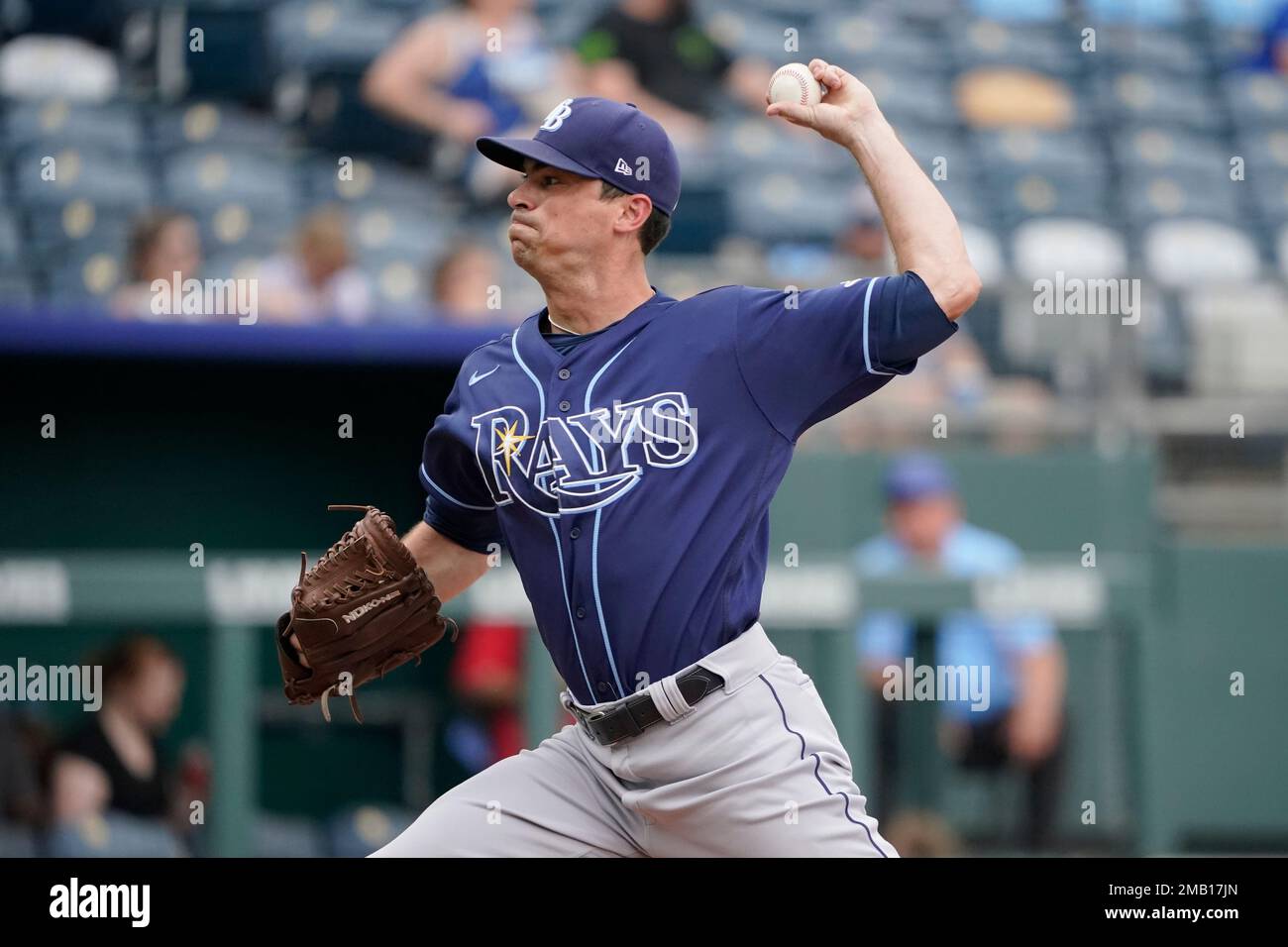 Tampa Bay Rays relief pitcher Brooks Raley throws against the Kansas ...