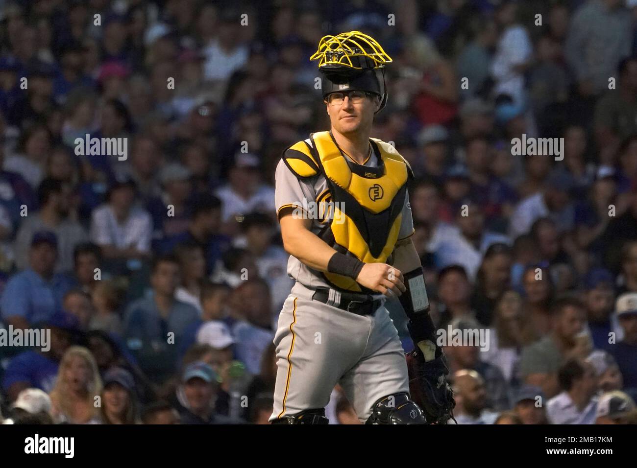 Pittsburgh Pirates catcher Tyler Heineman heads to the mound in a ...