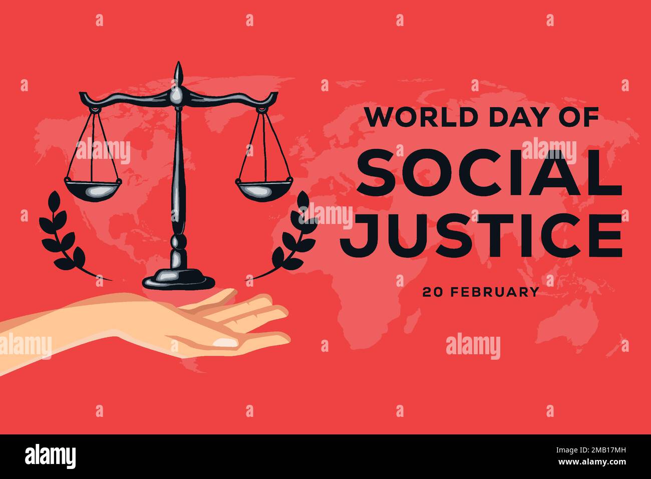 world day of social justice background with hand and scales of justice ...