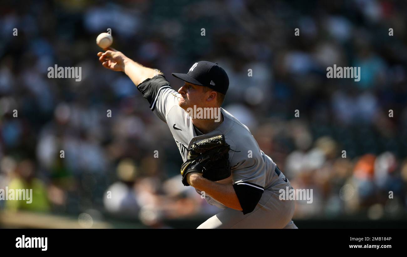 New York Yankees starting pitcher Clarke Schmidt in action during a ...