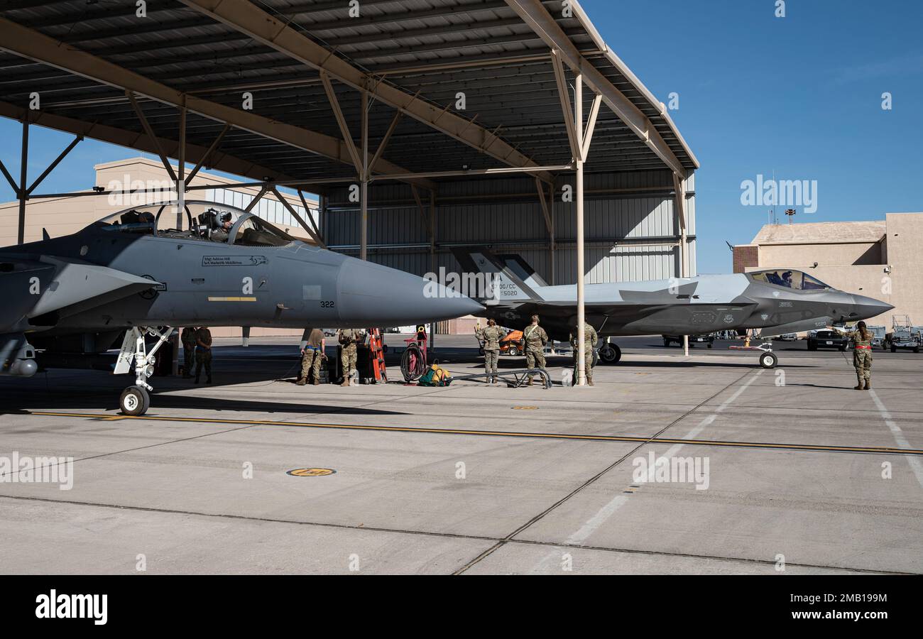 An F-35A Lightning II assigned to the 65th Aggressor Squadron taxis to ...