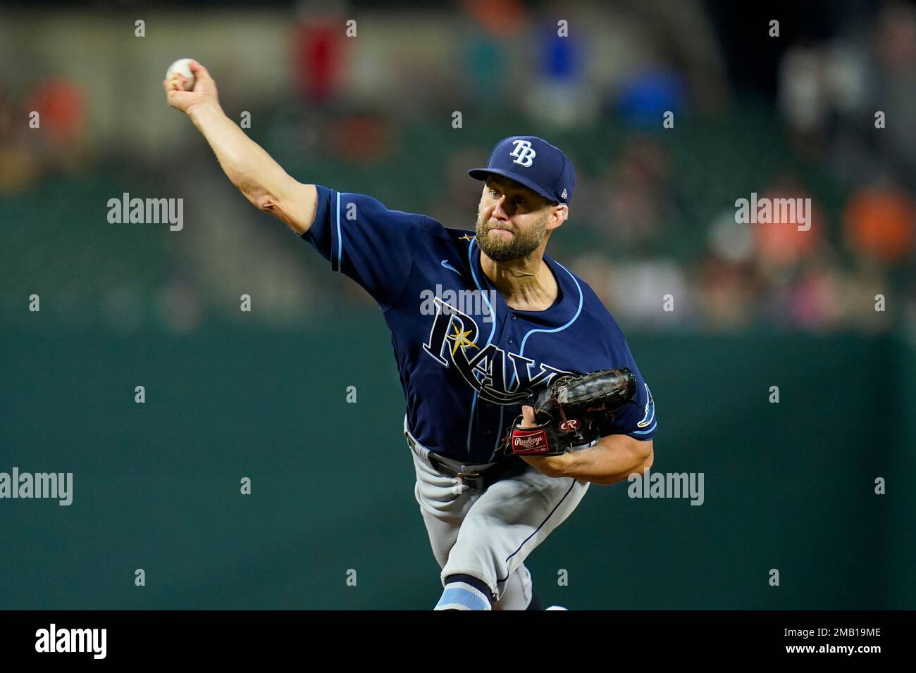 Tampa Bay Rays relief pitcher Luke Bard throws a pitch to the Baltimore ...