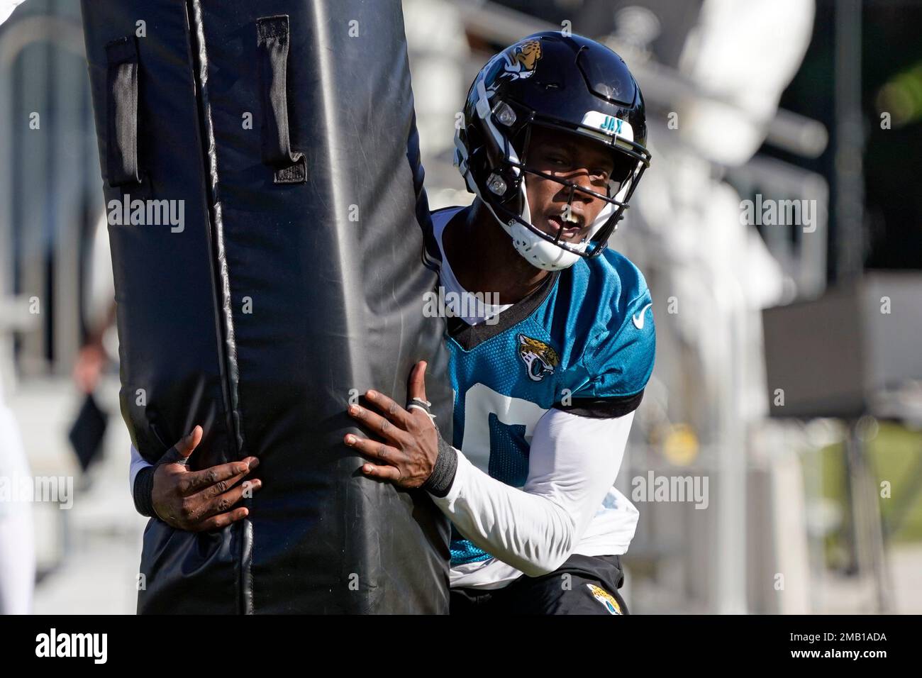 Jacksonville Jaguars wide receiver Kevin Austin Jr. (80) performs a ...