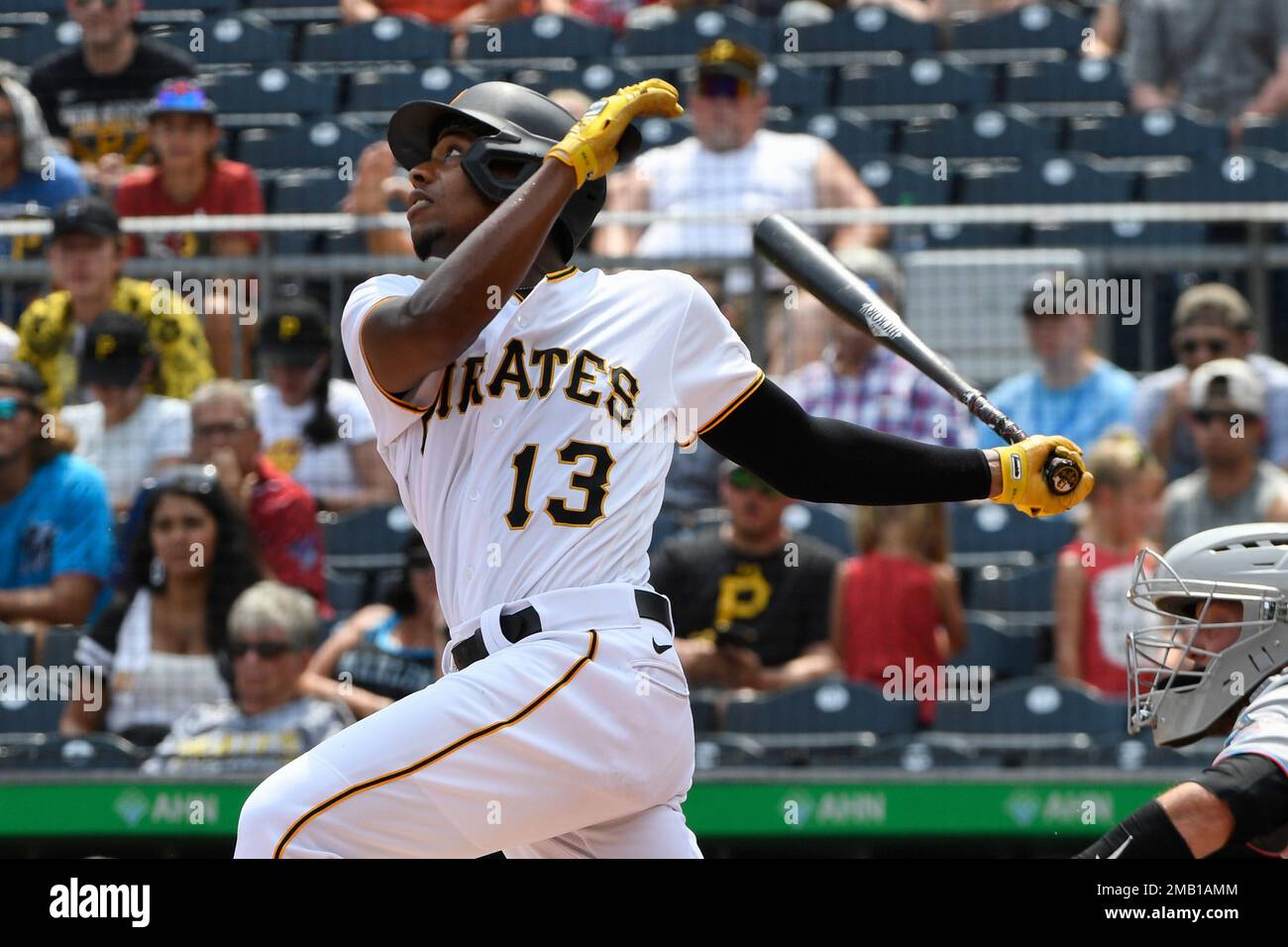 Pittsburgh Pirates third baseman Ke'Bryan Hayes bats against the Miami ...