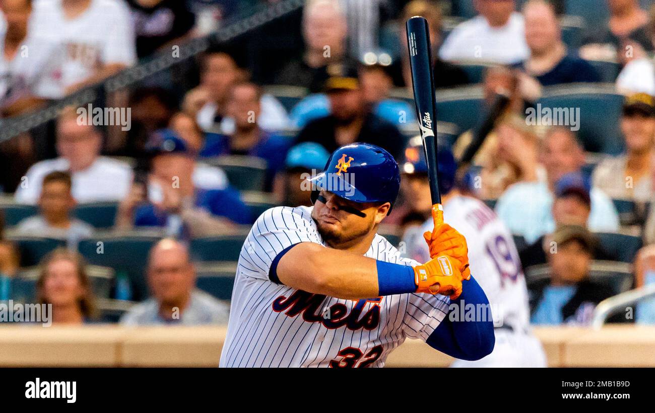 New York Mets' Daniel Vogelbach strikes out swinging during the second ...