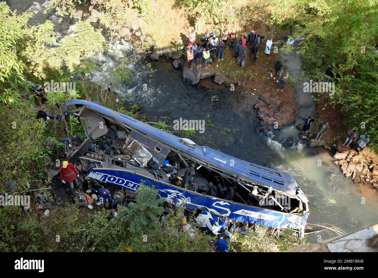 A view of the wreckage of a bus that plunged into Nithi bridge on ...