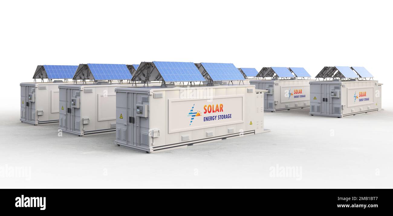 3d rendering energy storage system or battery container unit with solar ...