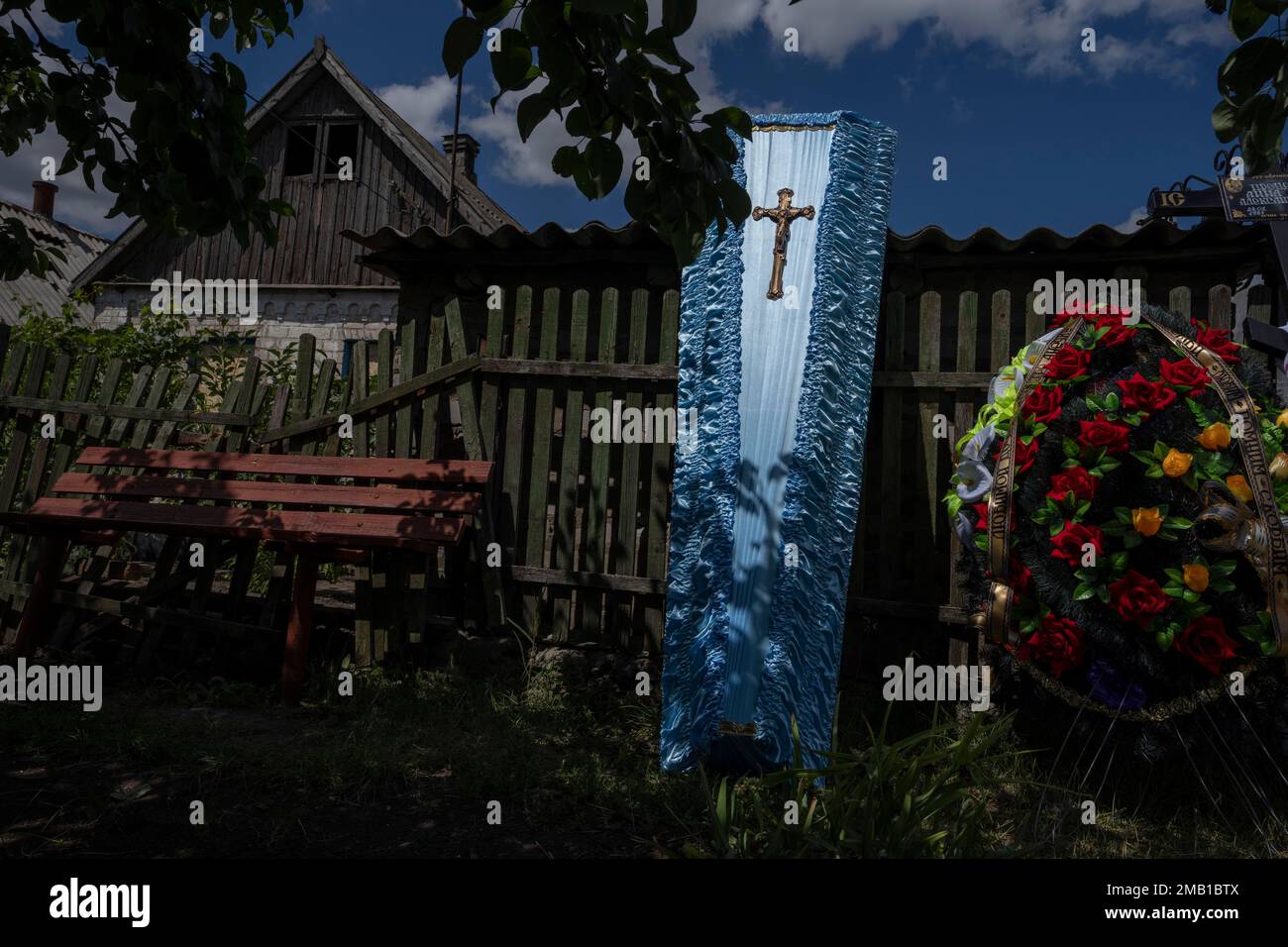 The bench where 35-year-old Anna Protsenko, was killed from a Russian ...