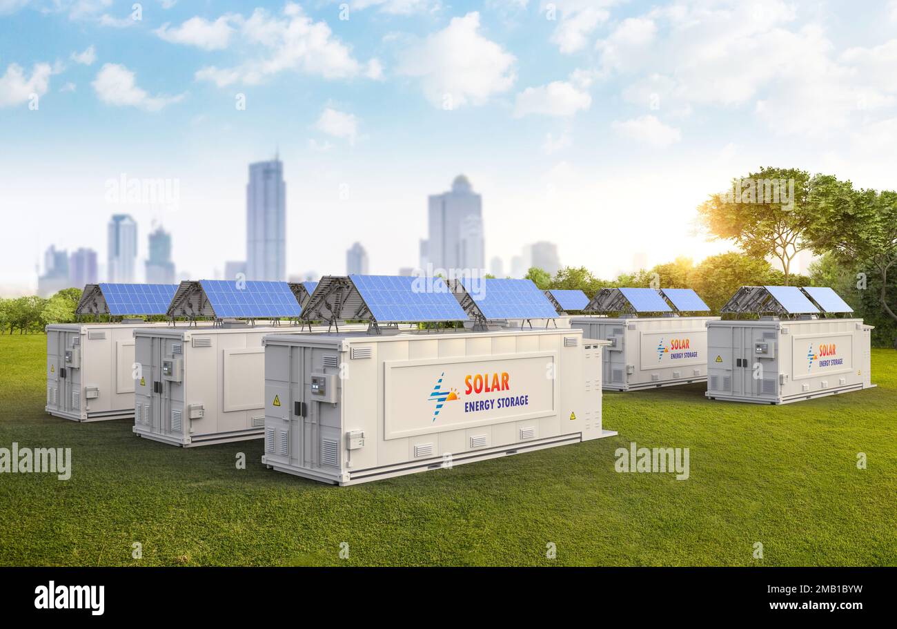 3d rendering energy storage system or battery container unit with solar ...
