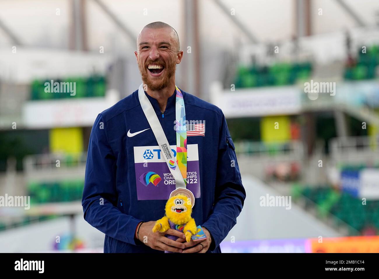 Bronze medlaist Zachery Ziemek, of the United States, poses during a ...