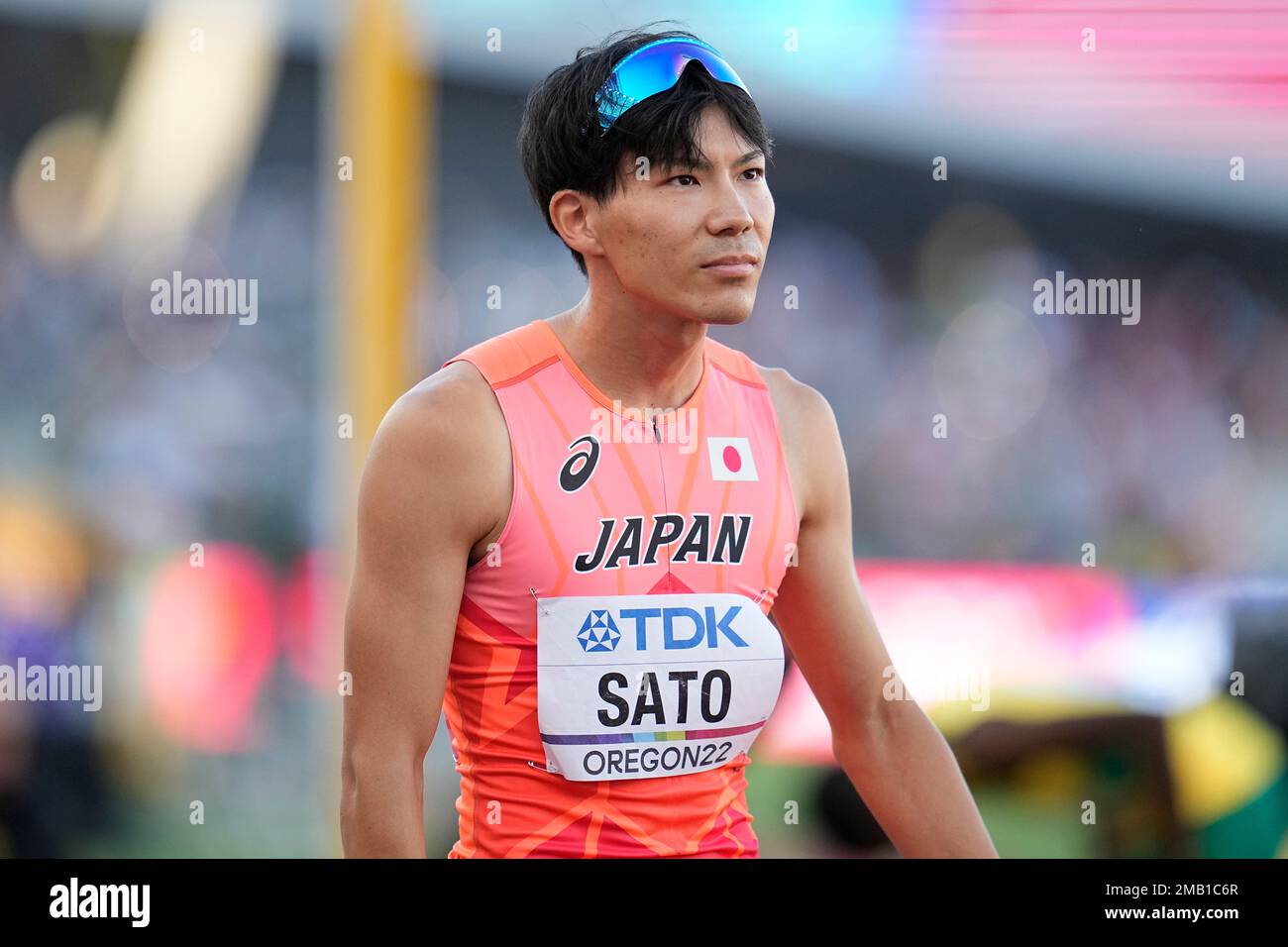 Fuga Sato, of Japan, reacts after the men's 4x400-meter relay final at ...
