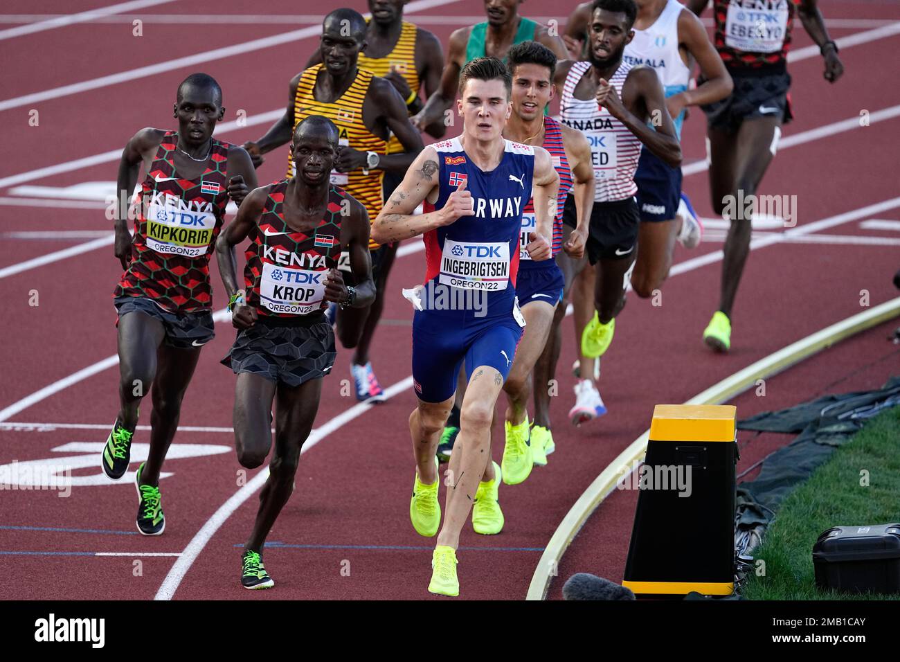 Jakob Ingebrigtsen, of Norway, competes in the men's 5000-meter run at ...