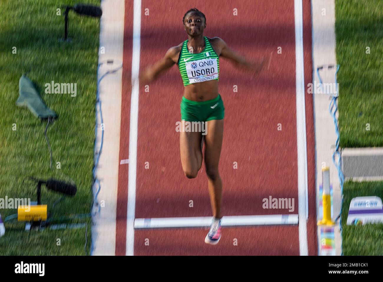 Ruth Usoro, of Nigeria, competes in the women's long jump final at the ...