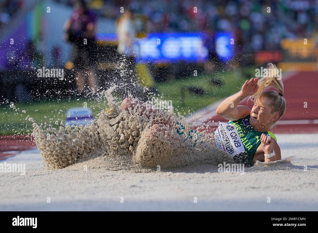 Brooke Buschkuehl, of Australia, competes in the women's long jump ...