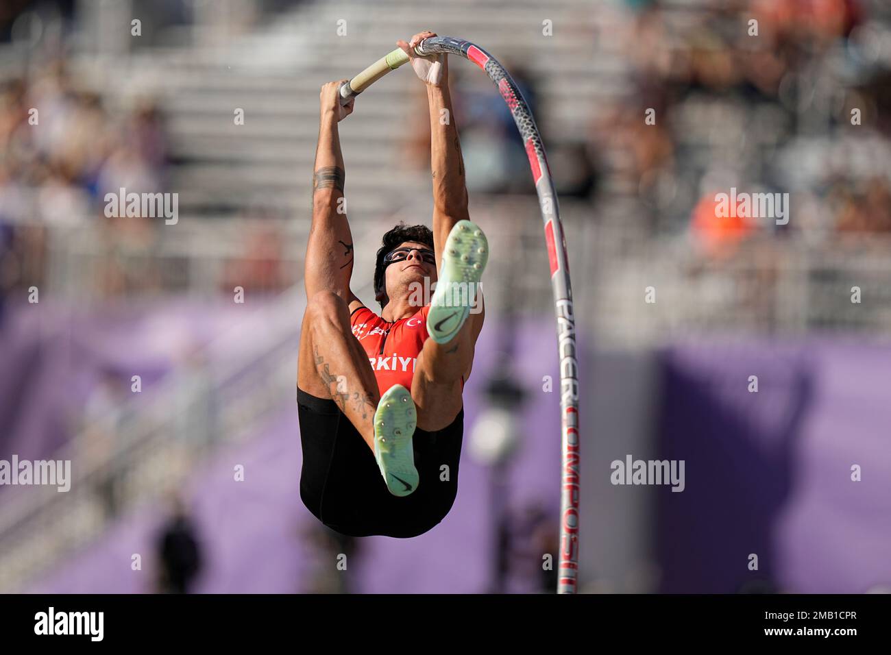 Ersu Sasma, of Turkey, competes in the men's pole vault final at the ...