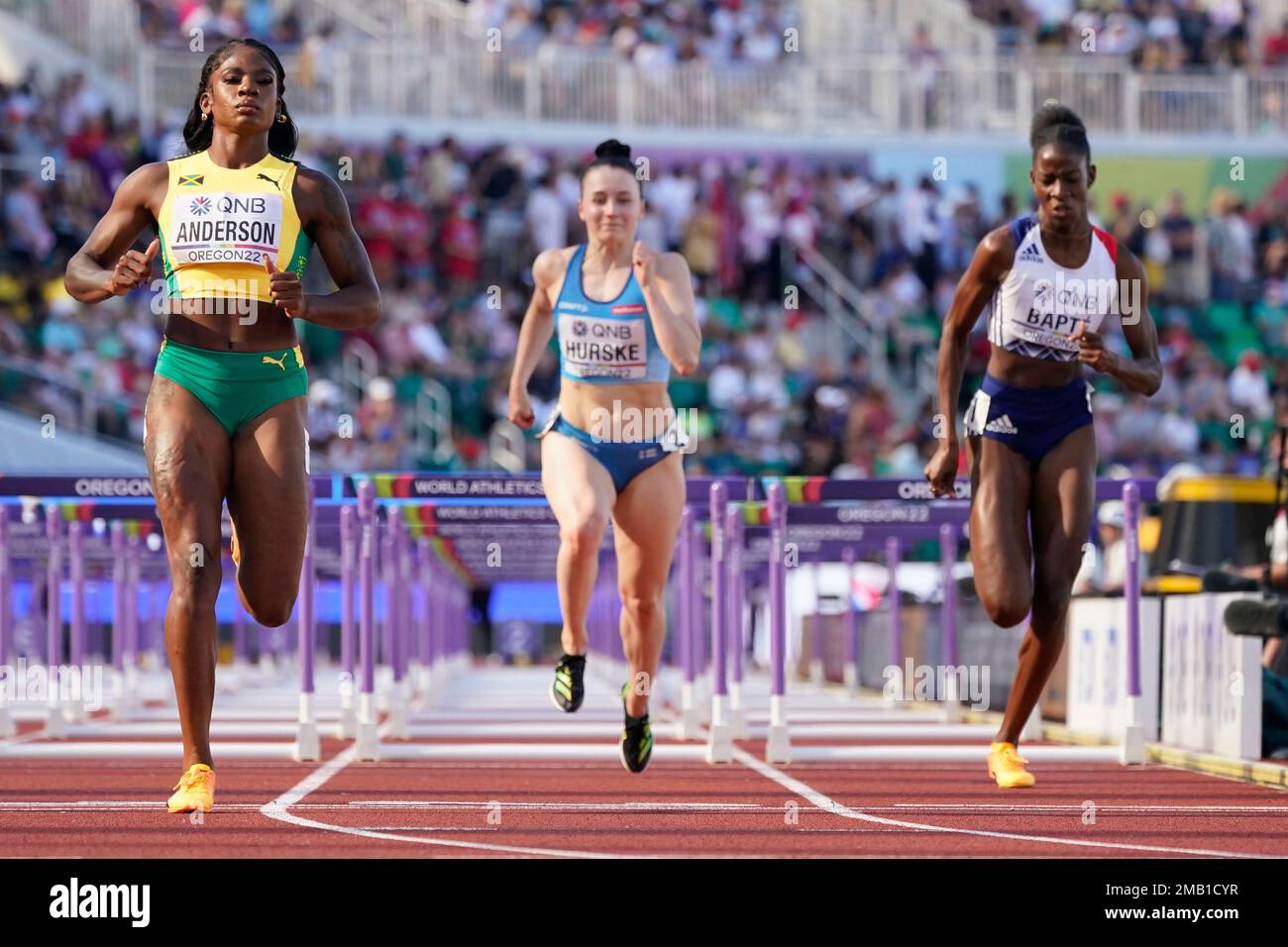 Britany Anderson, of Jamaica, left, wins the women's 100-meter hurdles ... Britany Anderson, of Jamaica, left, wins the women's 100-meter hurdles ...