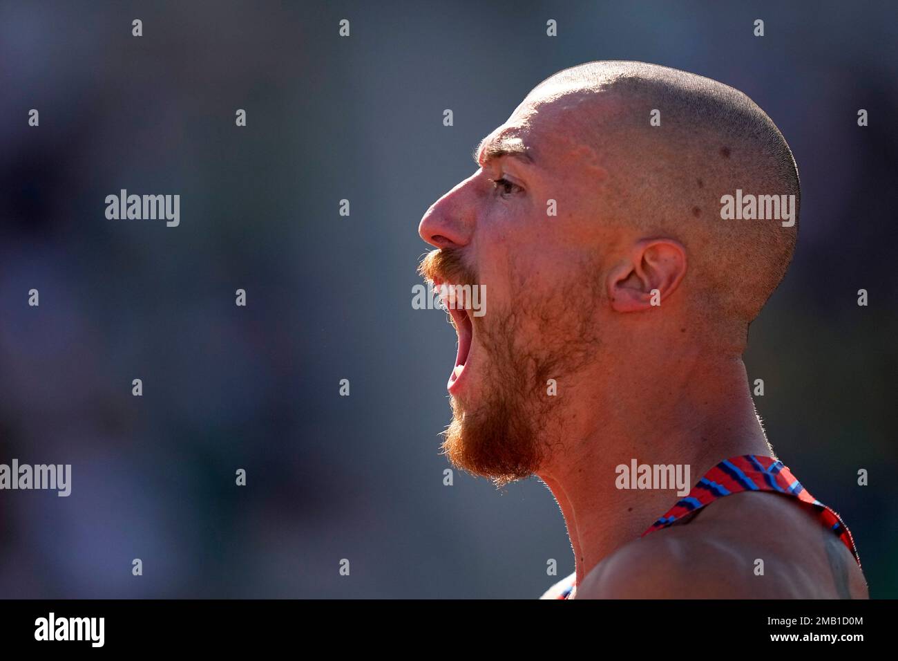Zachery Ziemek, of the United States, competes in the decathlon javelin ...