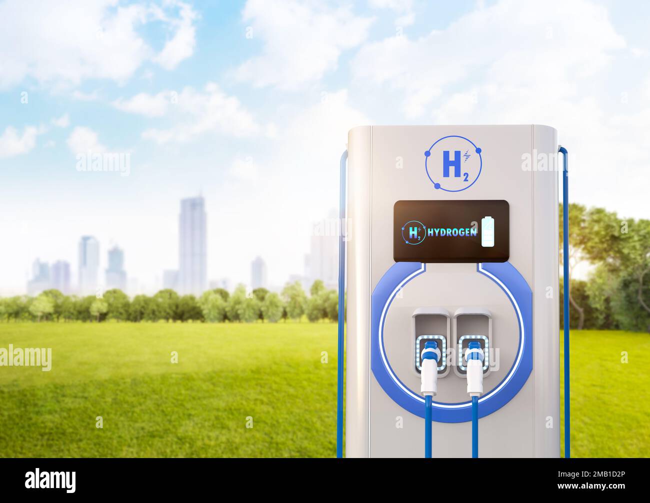 3d rendering EV hydrogen charging station or electric vehicle recharging station for green ...