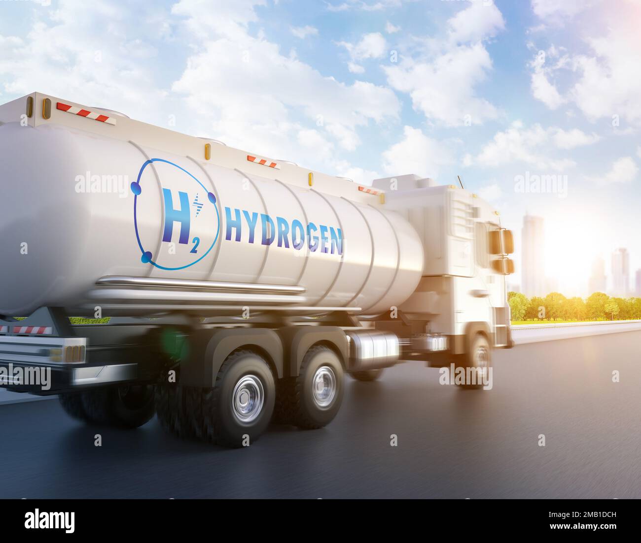 3d rendering logistic hydrogen tank on semi trailer truck out for ...