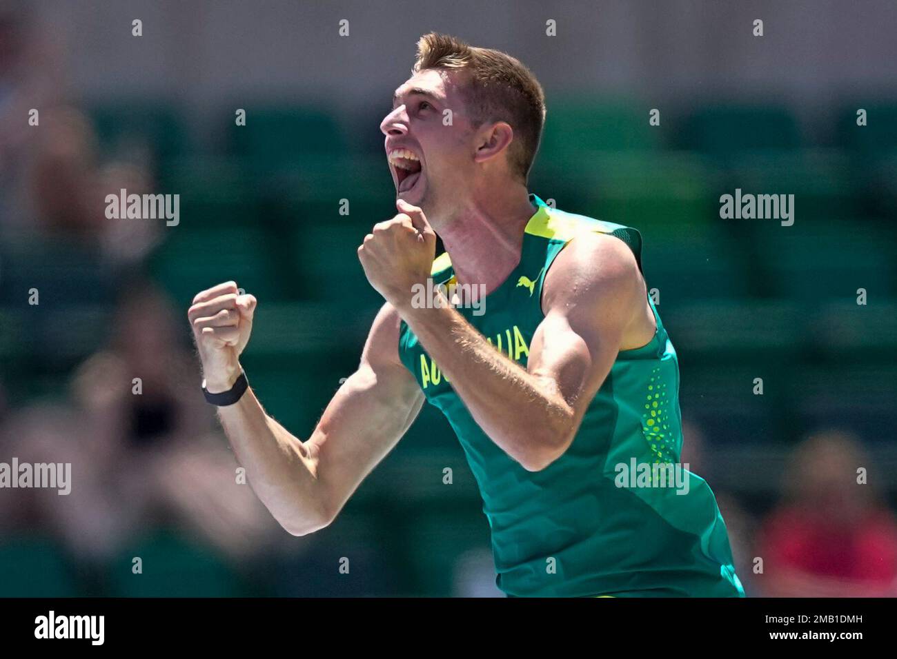 Cedric Dubler, of Australia, competes in the decathlon pole vault at ...