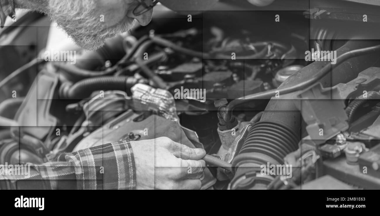 Checking a car Black and White Stock Photos & Images - Alamy