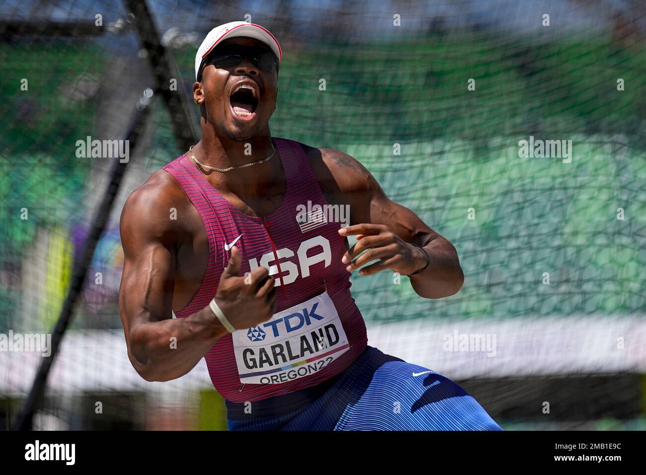 Kyle Garland, of the United States, competes in the decathlon discus ...