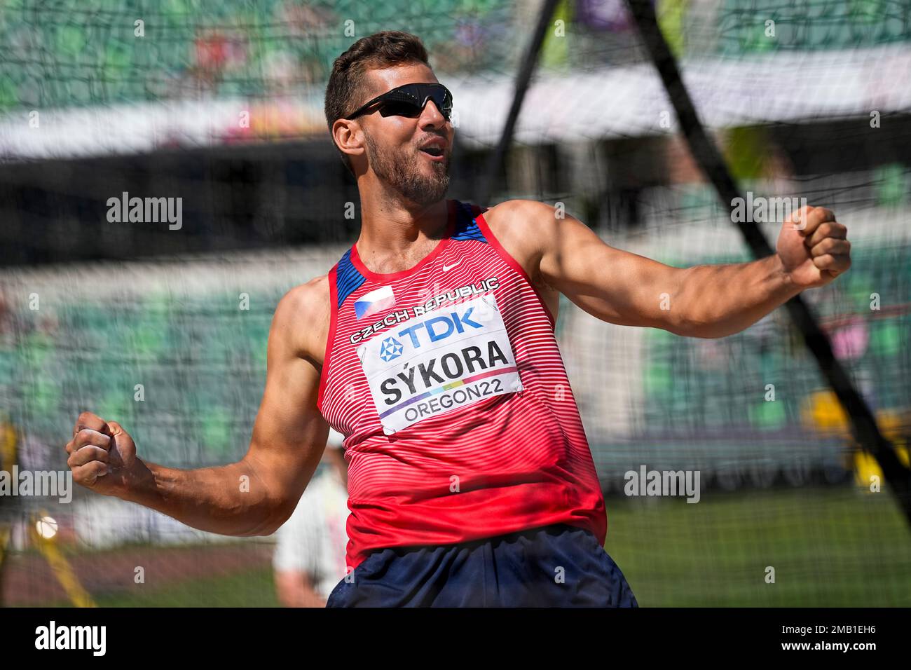 Jiri Sykora, of the Czech Republic, celebrates during the decathlon ...
