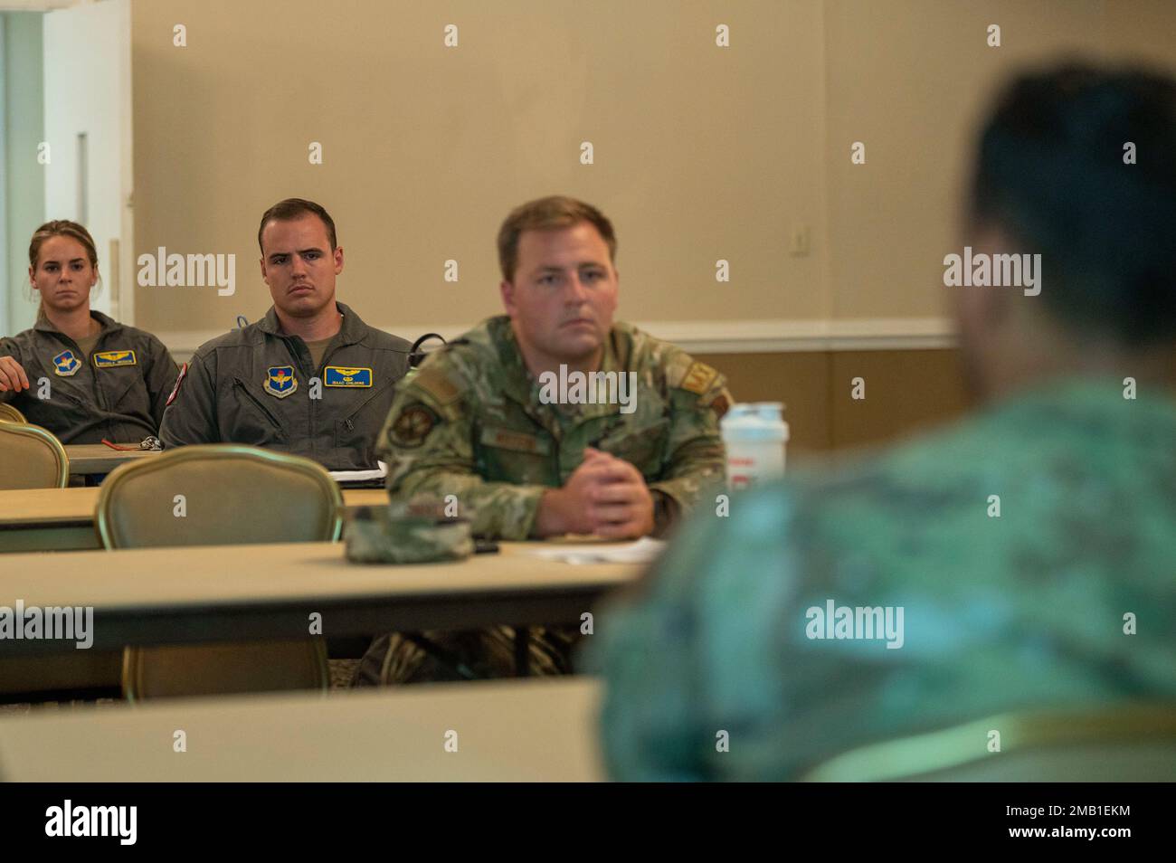 Students attend a briefing during a quarterly first term officer course ...