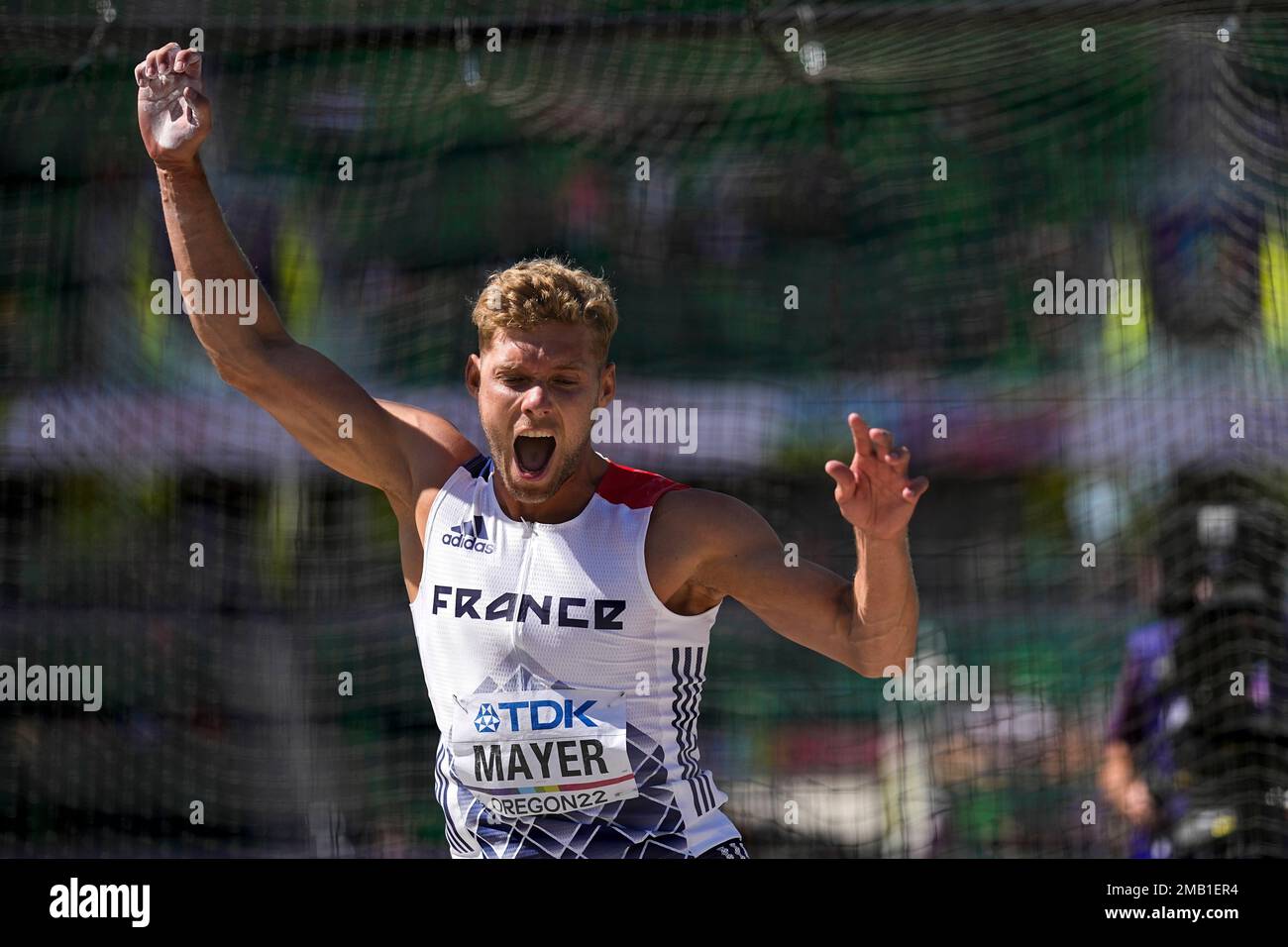 Kevin Mayer, of France, competes in the decathlon discus throw at the ...